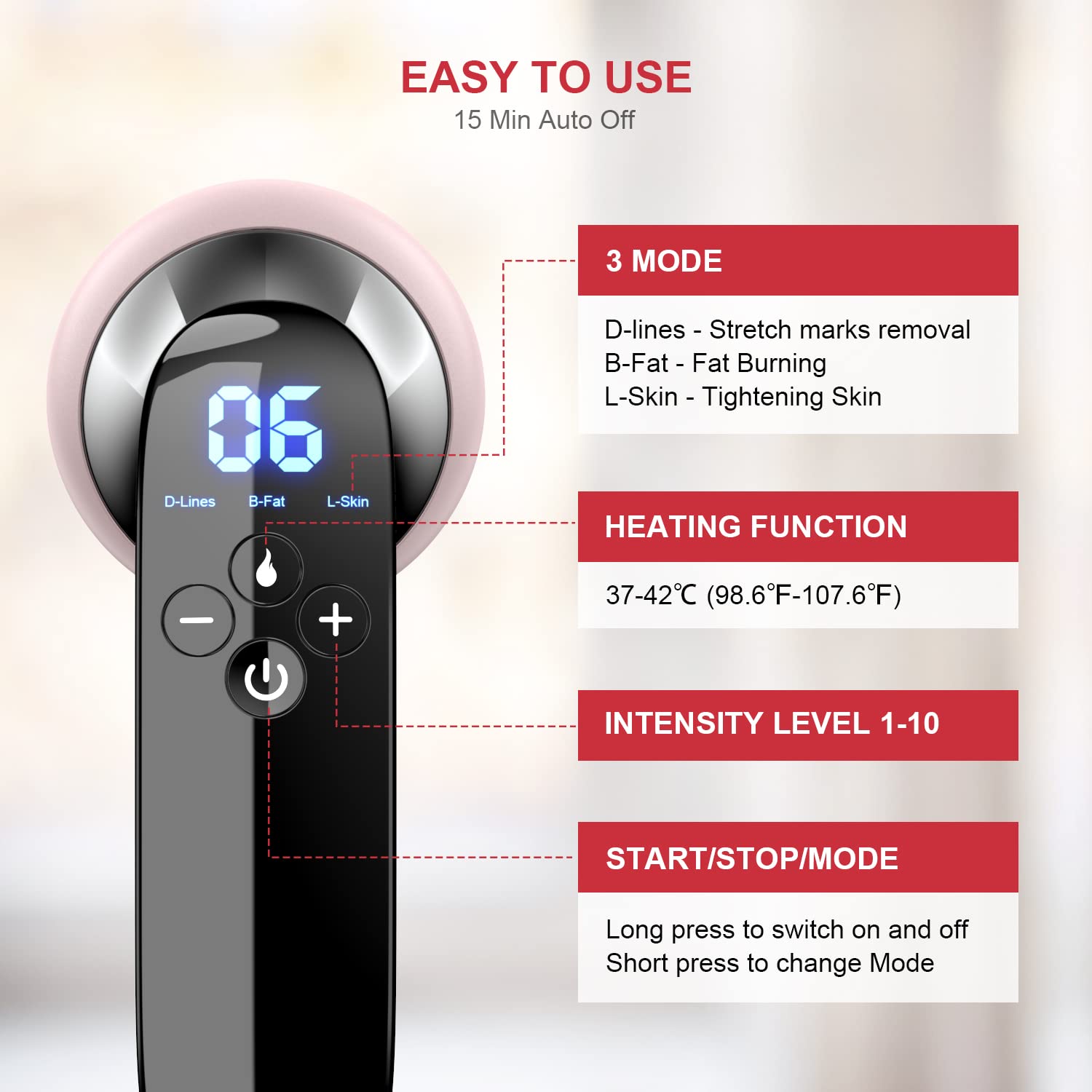 Byindorn Body Massager Machine - Cordless Handheld Massager for Belly, Waist, Arms, Legs, Butt - 3 Modes and 10 Adjustable Intensity (Black)