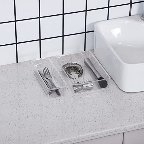 Cq acrylic 16-Piece Clear Plastic Drawer Dividers Organizer Tray for Makeup,Kitchen Utensils,Jewelries and Gadgets,5 Sizes Plastic Vanity Drawer Organizers and Storage Bins Clear