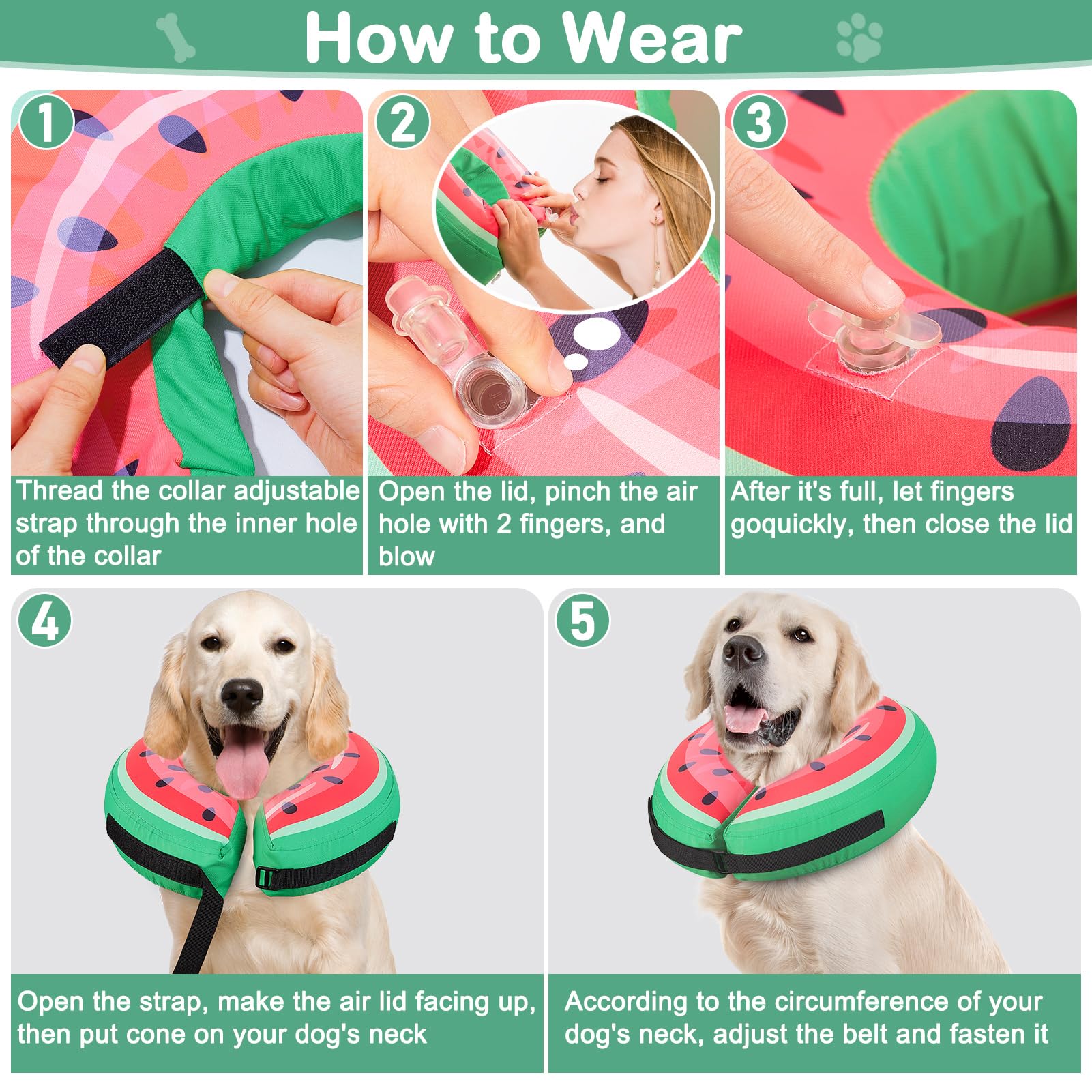Glittme Dog Donut Collar, Inflatable Dog Cone, Cone for Dogs After Surgery, Soft Dog Cone to Stop Licking, M
