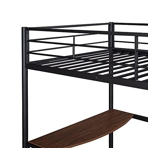 HomJoones Twin Size Loft Bed with Desk,Twin Metal Bunk Bed with Desk, Ladder and Guardrails,Loft Bed for Bedroom,Space-Saving Design,No Box Spring Needed,Twin (Black)