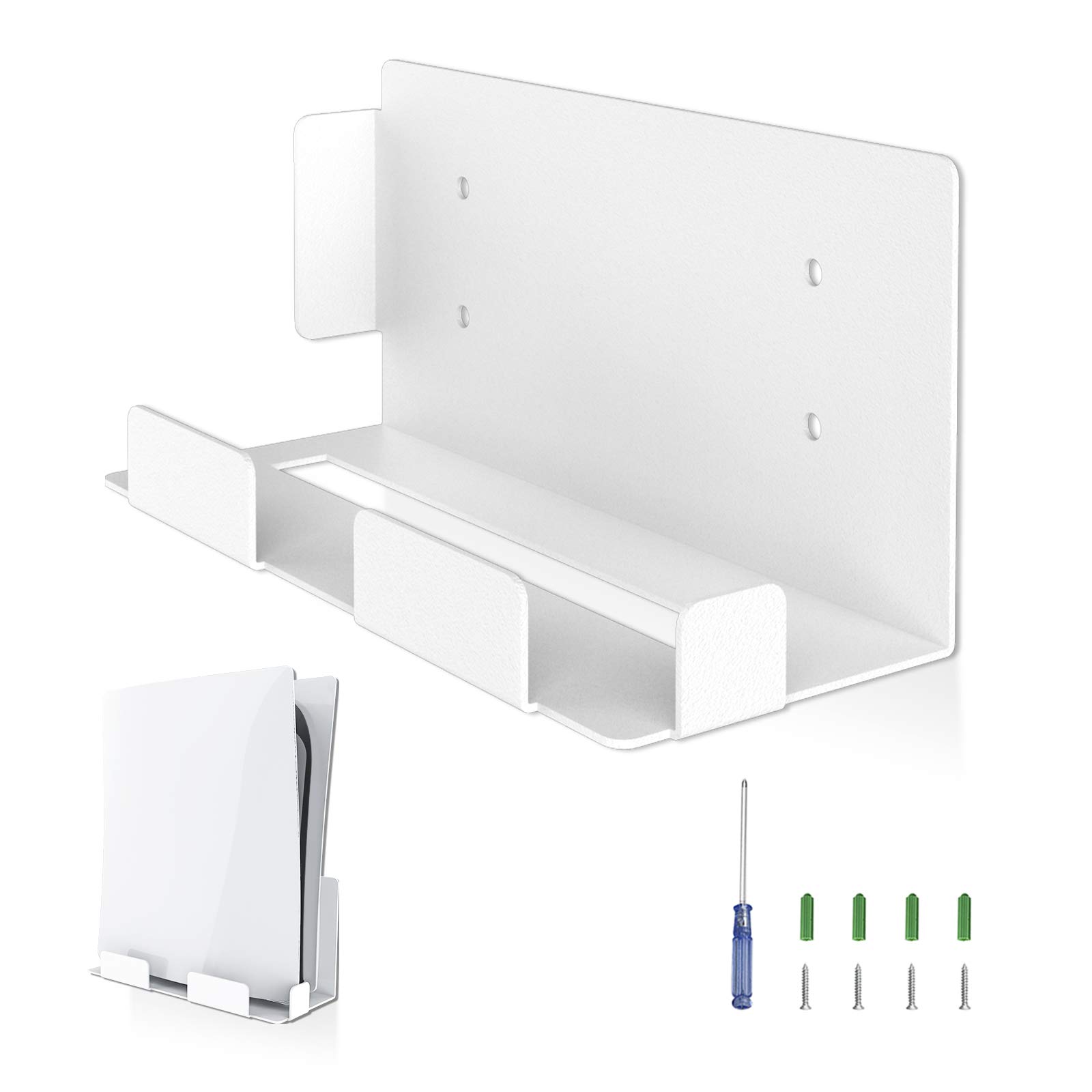 BEJOY Wall Mount for Playstation 5, Wall Mount Bracket Set with Screwdriver & Screws, Sturdy Metal Wall Hanging Holder Stand for PS5 Gaming Console Disk & Digital Edition (White)
