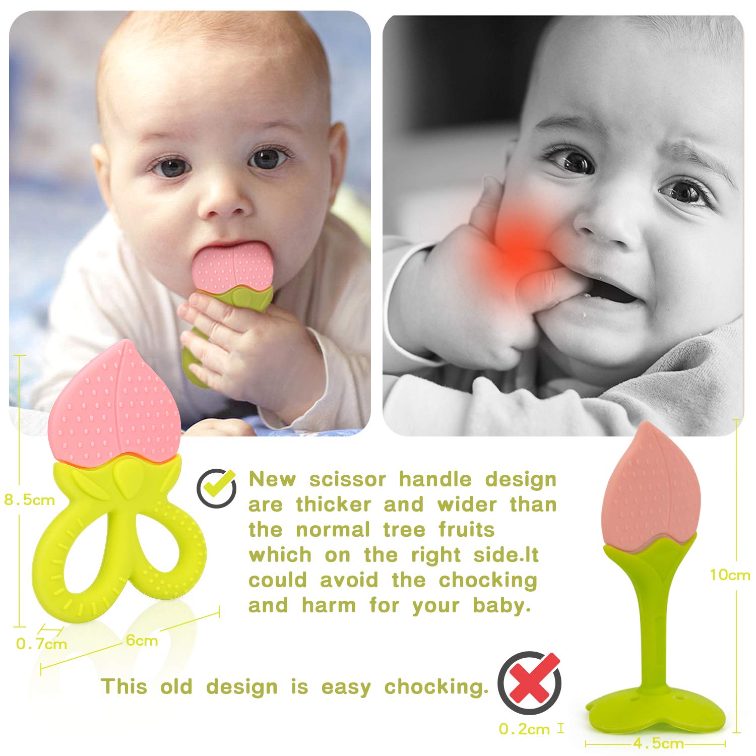 SHARE&CARE BPA Free Silicone Fruit Baby Teether Toys Baby Teething Toys with Storage Case, for 3 Months Above Infant Sore Gums Pain Relief(5 Fruit Trees)