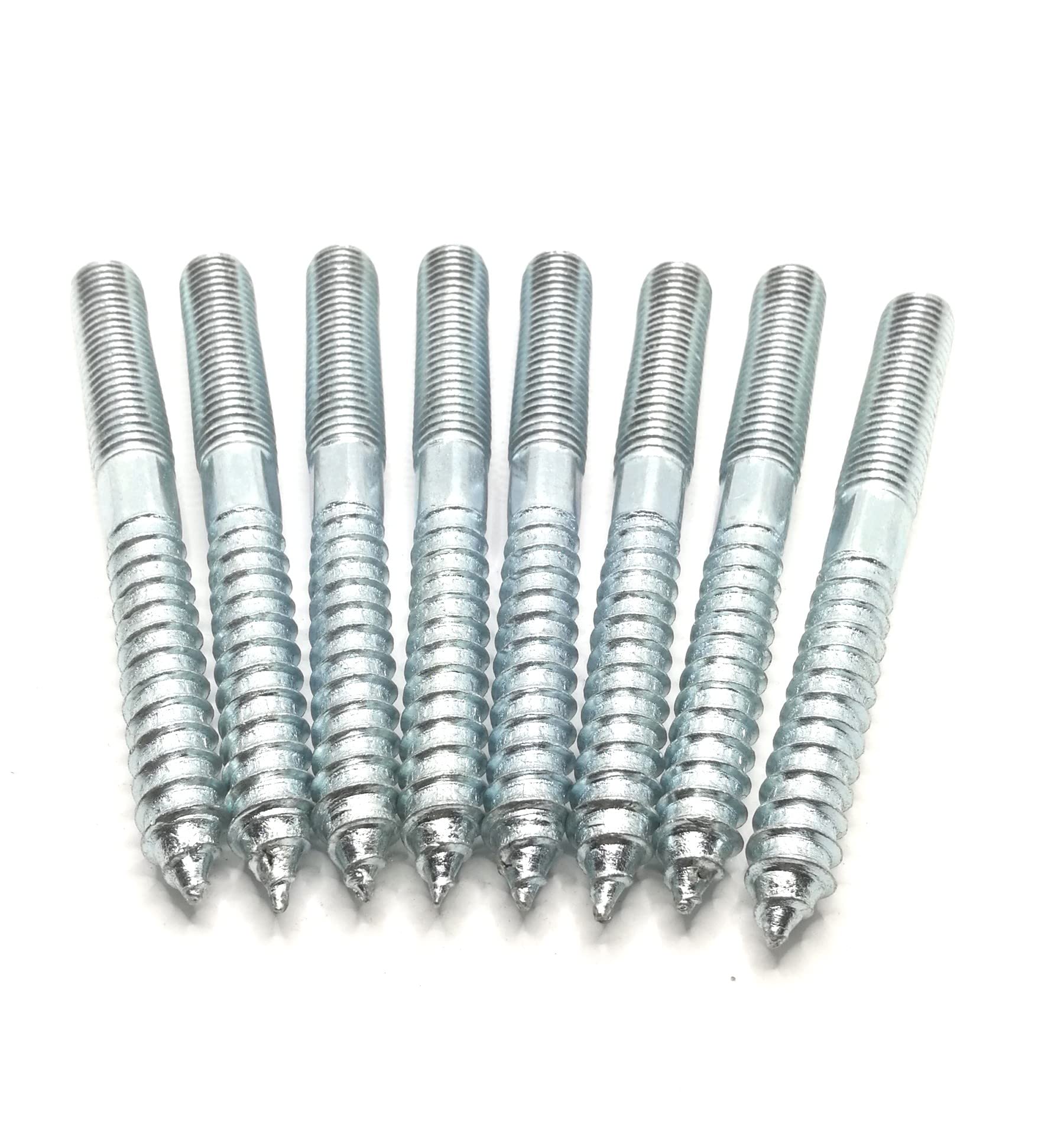 Haozheng Hanger Bolt M12x120 Silvery Double Headed Bolt Self-Tapping Screw with Hexagon for Furniture 8Pcs