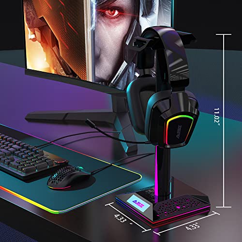 NACODEX Black Wired Gaming Headset and RGB Gaming Headphone Stand with 3.5mm AUX & 2 USB Port, Touch Control 10 Lighting Mode Headset Holder