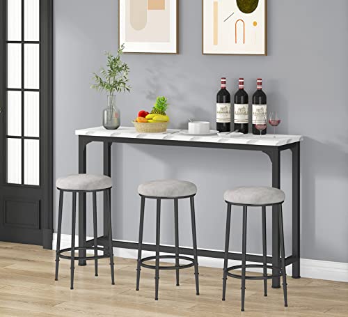 HOMYSHOPY Bar Table Set for 3, 4 Piece Console Table with 3 Stools, Counter Height Kitchen Table Set with 3 Chairs for Breakfast Nook, Living Room and Apartment (White & Black)