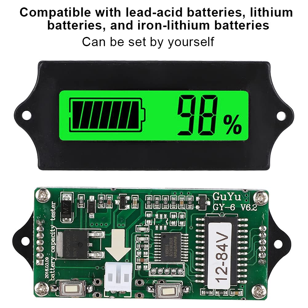 Battery Tester, Battery Monitor Suitable for Acid Battery, Lithium Battery, Iron Lithium Battery,LCD Digital Display Ammeter Voltmeter Voltage Meter Voltmeter with Light Alarm