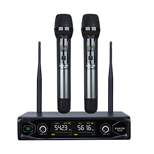 BAOLESH UHF Wireless Microphone System - Multi-Channel Handheld Microphone Kit with 30 Adjustable Frequencies for Home Karaoke, Meetings, Parties, Church, DJ, Weddings (542.30mhz-561.60mhz)