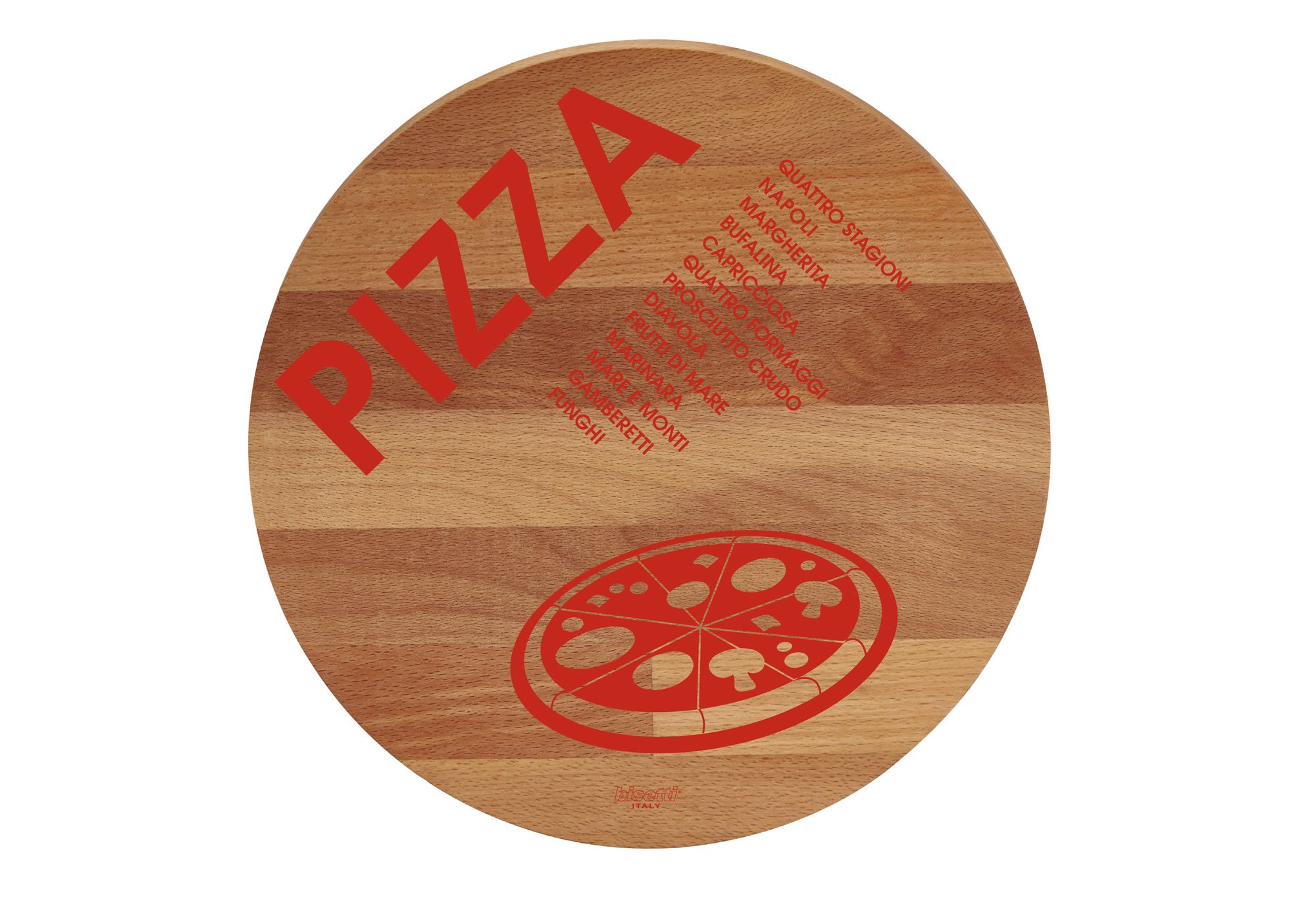 Bisetti BT-26823 "Pizza" Beech Wood Round Cutting Board, 11.8", Brown