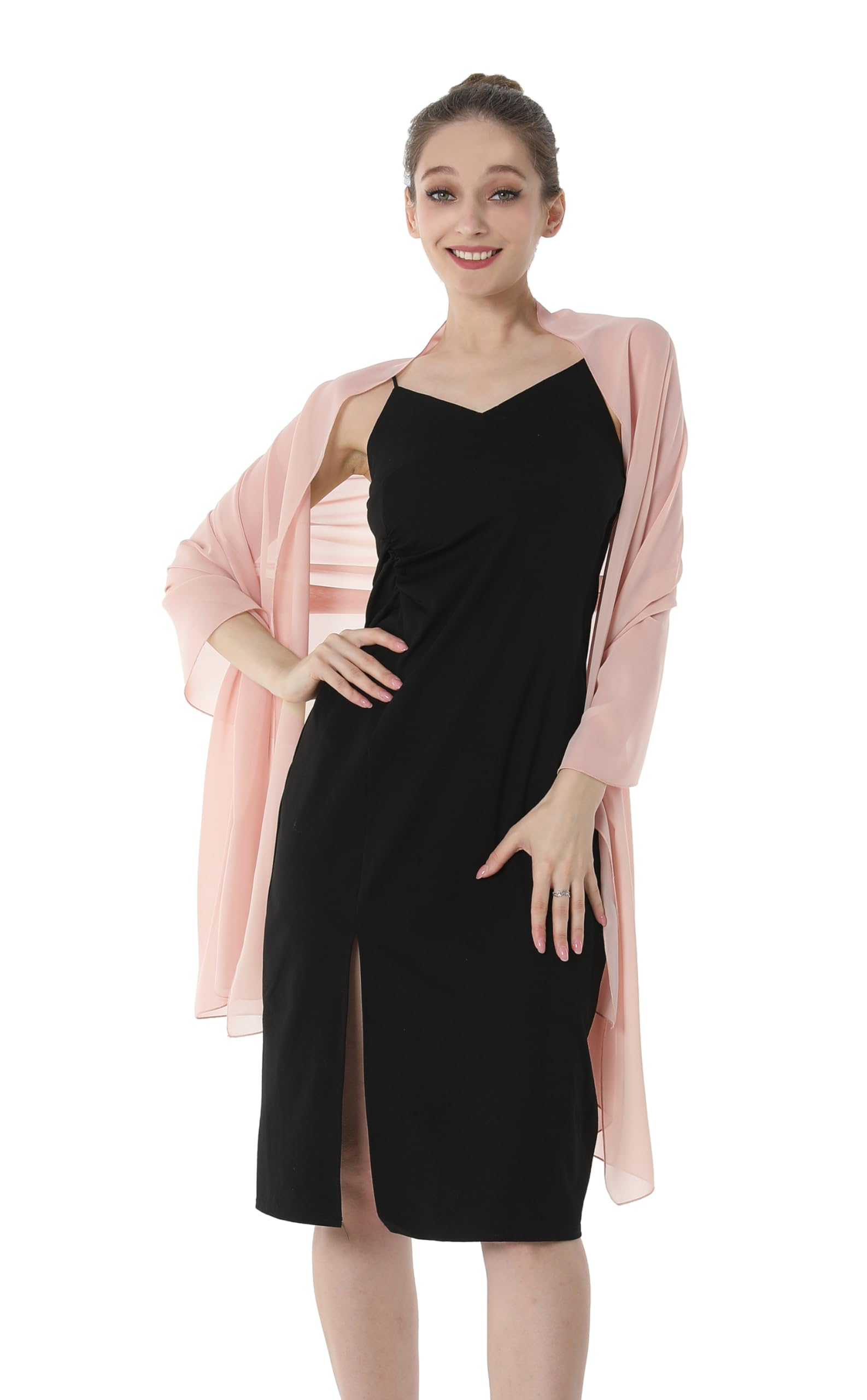 Baoqiya Women's Scarf Shawls and Wraps for Evening Dress Chiffon Shawl Soft Elegant Silky Pashmina Wedding Bridal Scarves(Blush, 79"×19")