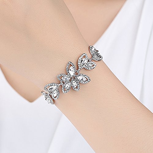 Mecresh Bride Jewelry Set Crystal Floral Leaf Crawler Chandelier Dangle Earring Bracelet Wedding Prom 2022 Fashion Jewelry Silver