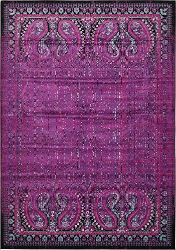 Unique Loom Imperial Collection Paisley, Distressed, Border, Vintage, Modern, Abstract Area Rug, 8 ft x 11 ft 6 in, Lilac/Black