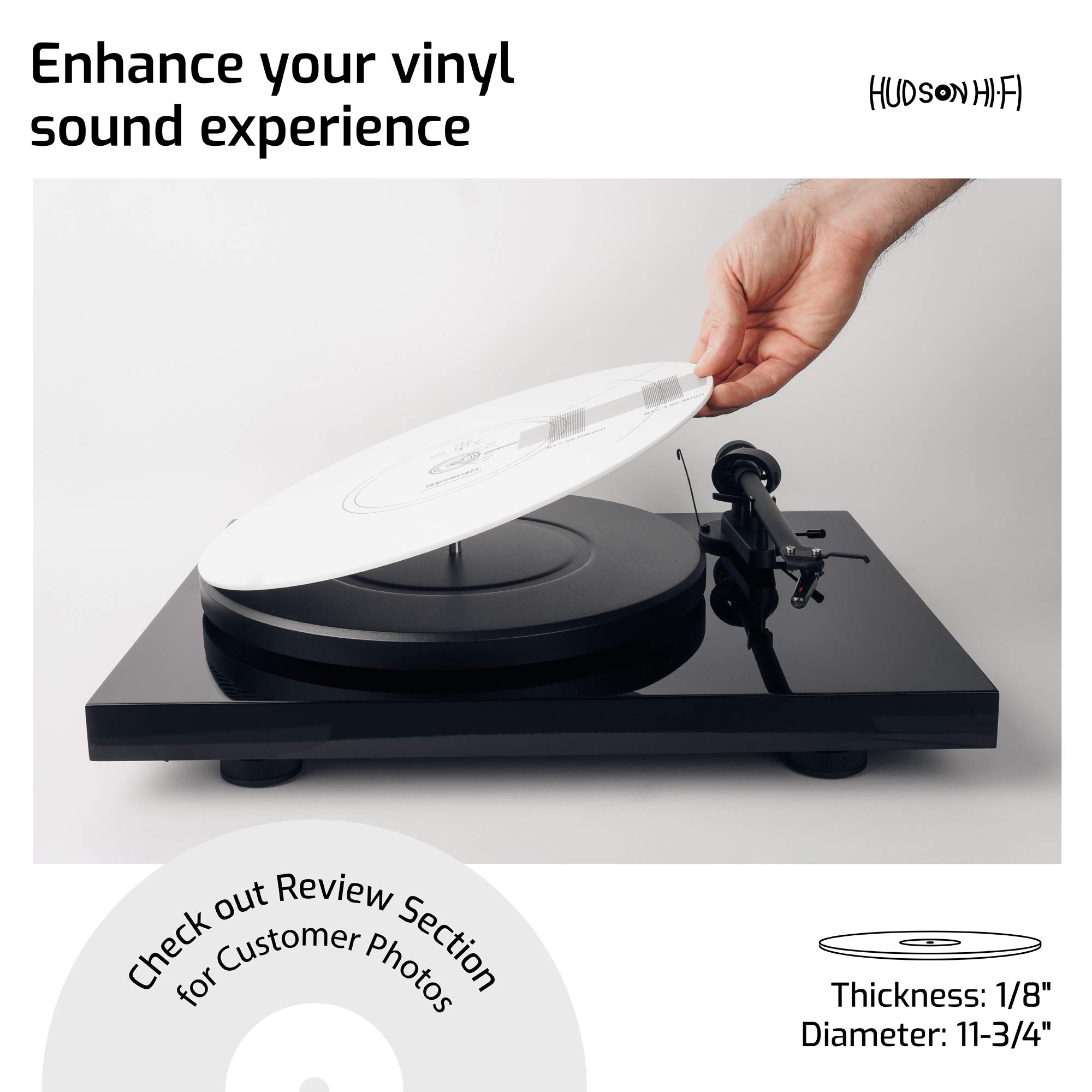 Hudson Hi-Fi Turntable Mat with Cartridge & Needle Alignment Tool- 12"x2mm PVC, Anti-Slip, Anti-Vibration, Enhances Sound Quality- LP Vinyl Calibration Plate, Protect Vinyl- Stylish Design- Born in NY