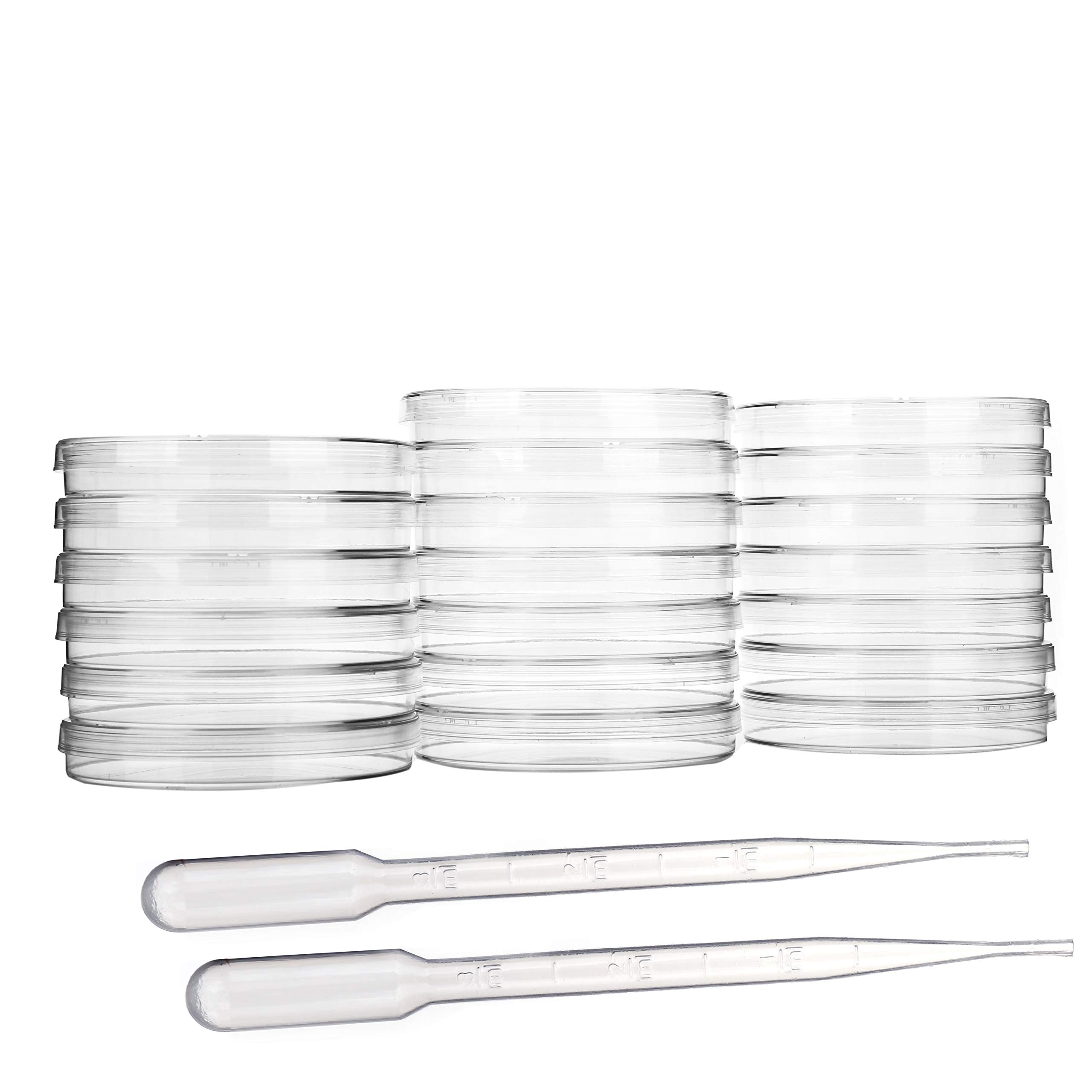 Eowpower 20 Pack Plastic Petri Dish Tissue Culture Plate 90 x 15 mm with 20 Pieces 2 ml 3 ml Plastic Transfer Pipettes, Each of 10 Pieces