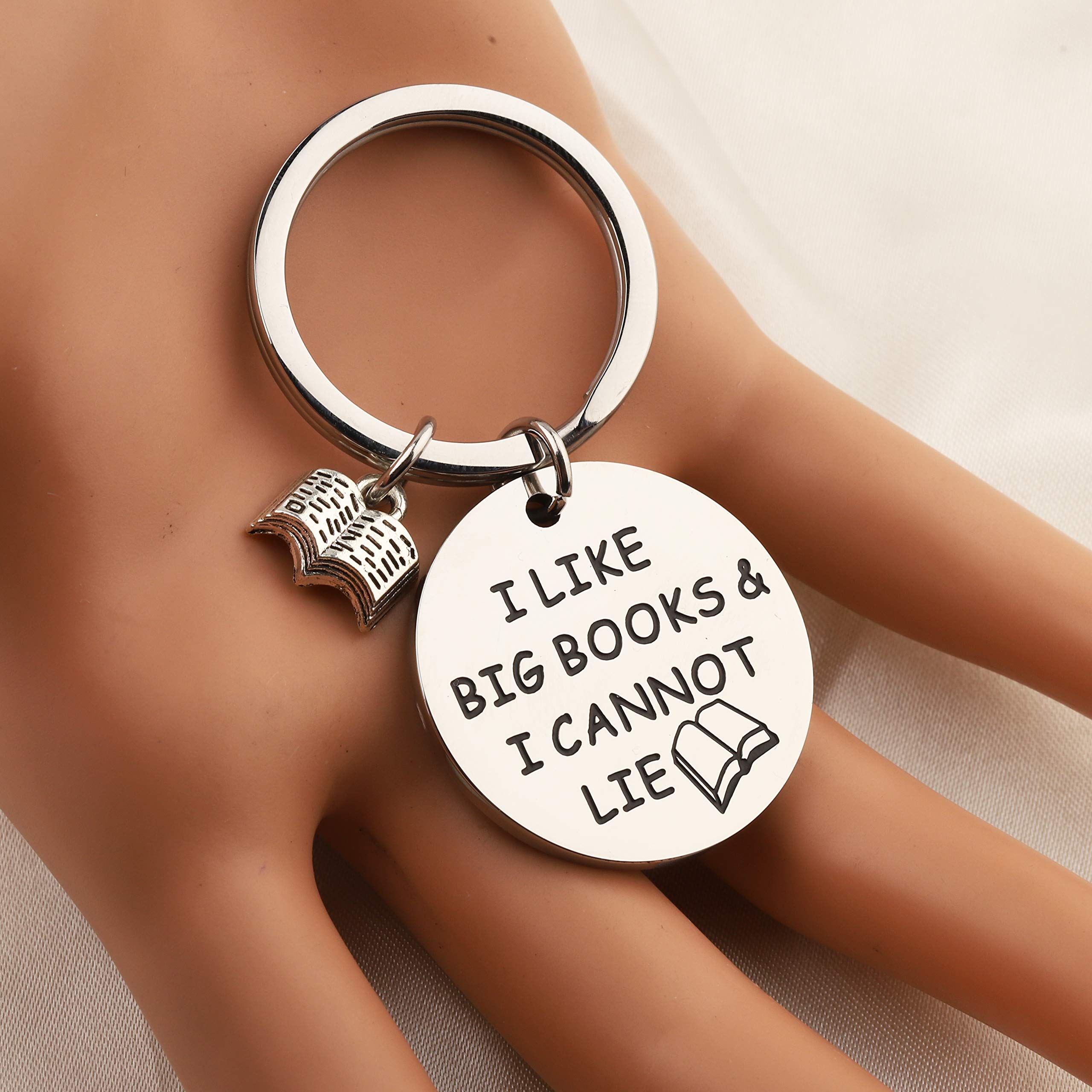 BEKECH Book Keychain Bookworm Gift Book Lover Gift I Like Big Books and I Cannot Lie Keychain Book Lovers Reading Jewelry Book Club Gift Librarian Gift (Silver)
