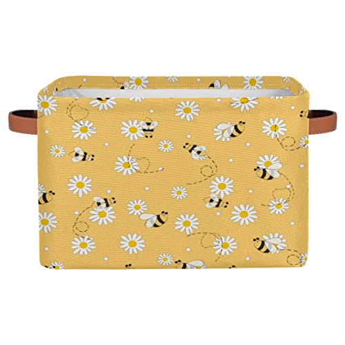 Large Storage Bin Animal Bees Collapsible Storage Basket with Handles,Daisy Flower Laundry Basket Hamper Organizer Foldable Storage Box for Toys Bedroom Kids Room Nursery Dorm Set of 1