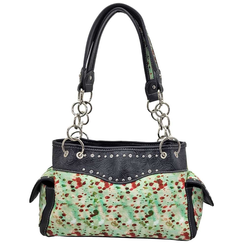 BHW COWPRINT HANDBAG AND WALLET SET WESTERN SUNFLOWER PRINT PURSES WESTERN BOOT BAG (BUTTERFLY)