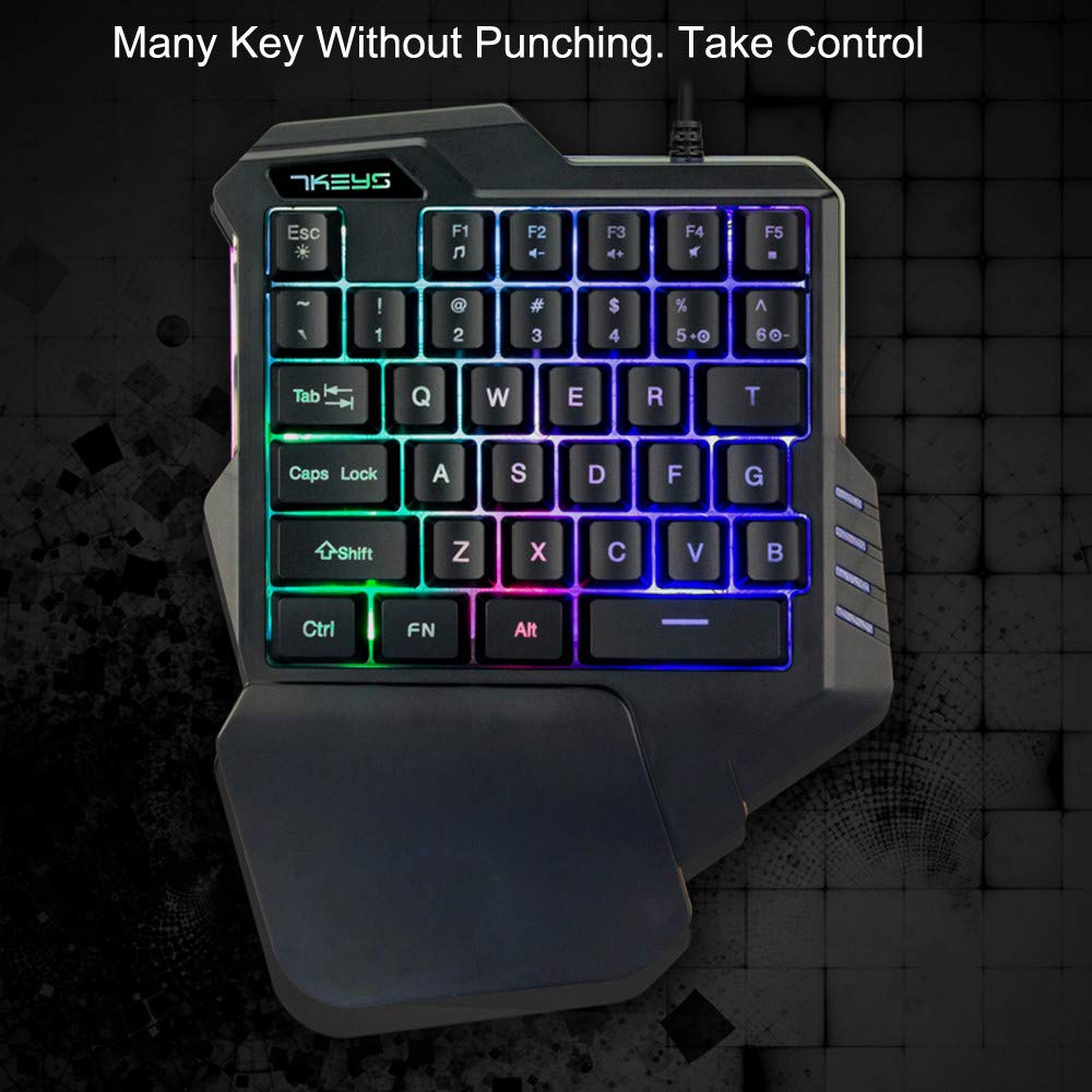 HiGOGO G30 Wired 35 Keys One-Handed Gaming Keypad, Rainbow LED Backlight with Large Wrist Pad (Black)