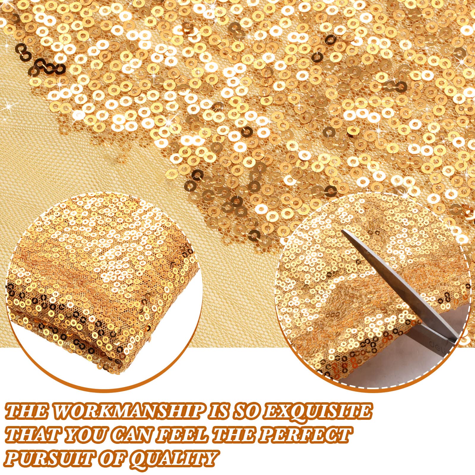 Shimeyao Sequin Fabric by The Yard, Glitter Fabric for Sewing Costumes, Shiny Fabric for Dress Clothing Wedding Backdrop Tablecloth Table Runner Home Decor(Gold, 12 Feet 4 Yard)