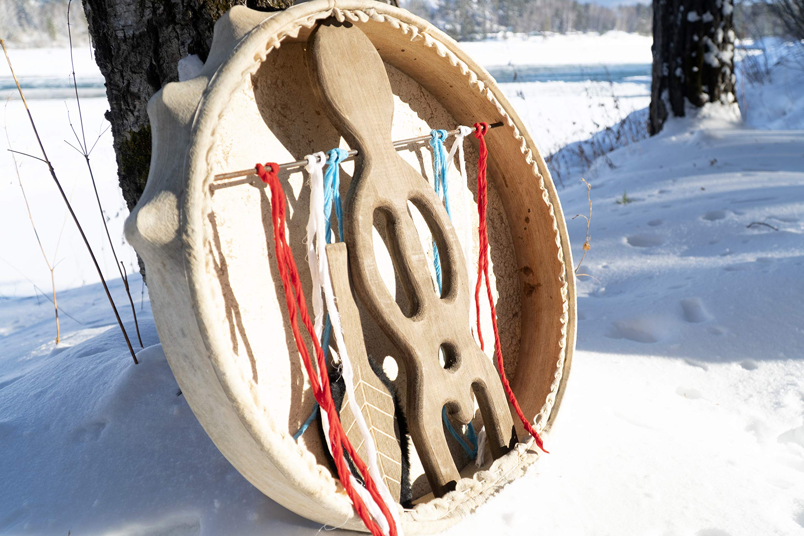 Siberian round shaman drum 19" (50 cm) with drawing of a bear/authentic tambourine/with beater and case included