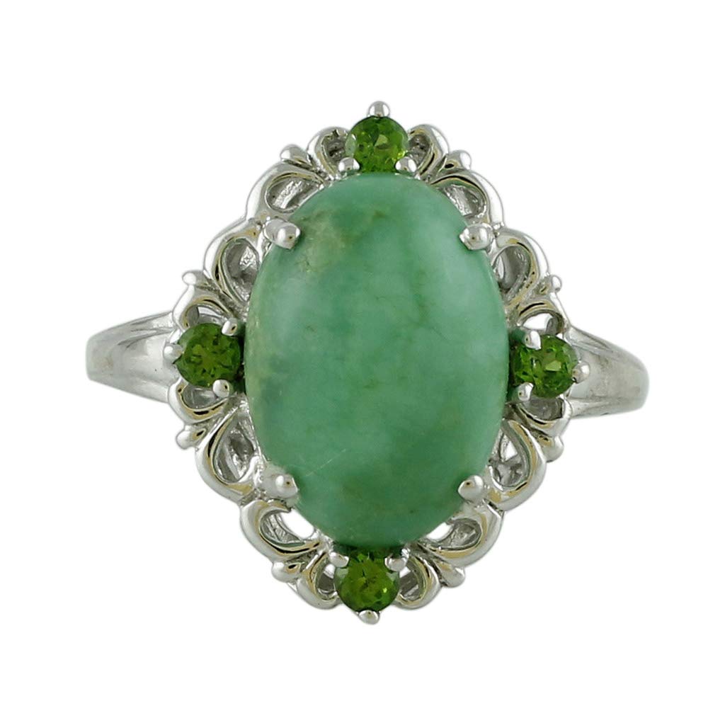 Carillon Chrysoprase Oval Shape Natural Non-Treated Gemstone 925 Sterling Silver Ring Engagement Jewelry for Women & Men