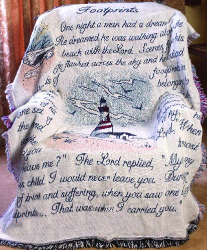 Manual 46 X 60-Inch Inspirational Collection 2.5-Layer Fringed Throw, Footprints