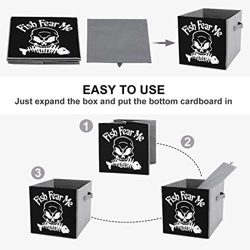 Fish Fear Me Canvas Collapsible Storage Bins Cube Organizer Baskets with Handles for Home Office Car