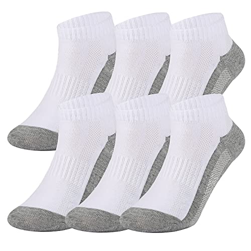 Auranso Boys Socks Kids Girls Athletic Ankle Half Cushion Low Cut Socks 6 Paris White Grey 7-10 Years