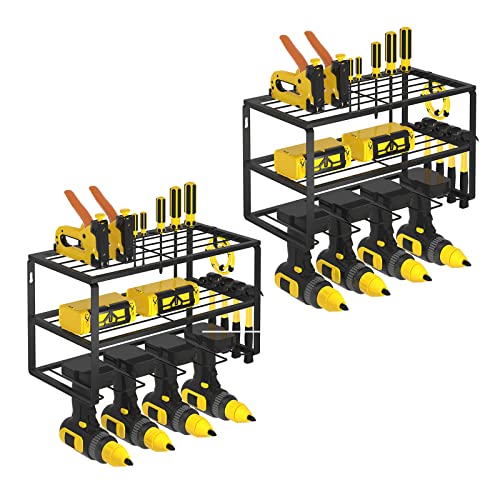 Dosker Tool Shelf & Organizer Wall Mounted Garage Storage Rack 3 Layers Heavy Duty Metal Drill Holder Utility Storage Rack Garage, Workshop and Warehouse for Dad Gifts 2PC