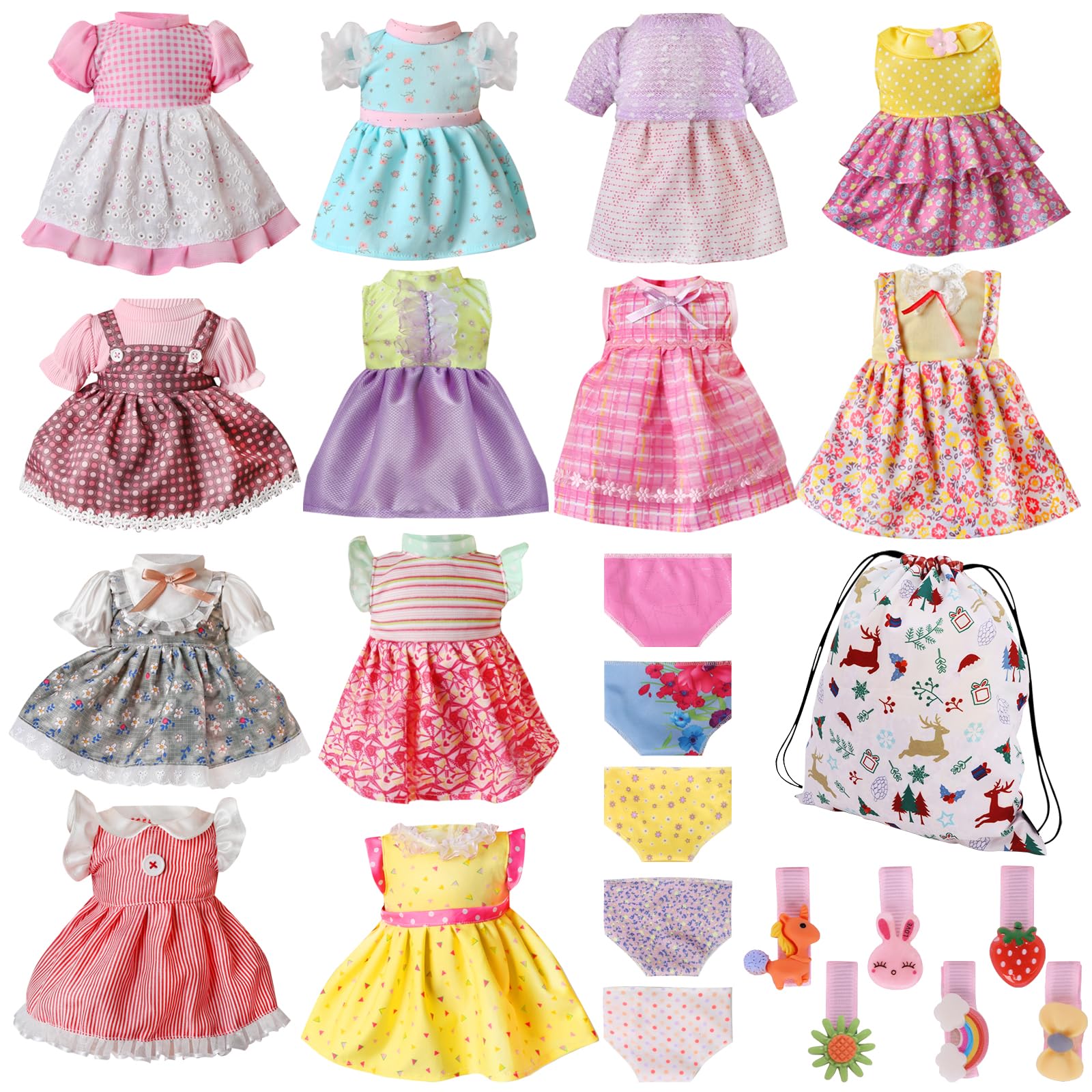 MLcnleS Alive Baby Doll Clothes and Accessories - 12 Sets Girl Doll Clothes Dress for 12 13 14 15 16 Inch Doll, Baby Doll Clothes - Doll Outfits Accessories w/Hairpin & Underwear for Doll Gift