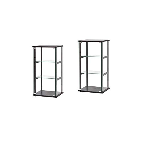 Home Square Living Room Furniture, 2 Piece, 33.5" H Contemporary 3 Shelf Glass Curio Cabinet Display Case in Black and Clear