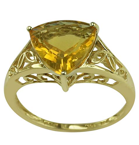 Carillon Fire Opal Trillion Shape Natural Non-Treated Gemstone 10K Yellow Gold Ring Engagement Jewelry for Women & Men
