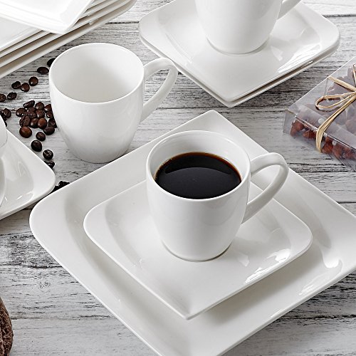 vancasso 18-Piece Dinnerware Set, Service for 6,Durable Porcelain Dinnerware Set, Teacup, Plates and Saucers, Ivory White