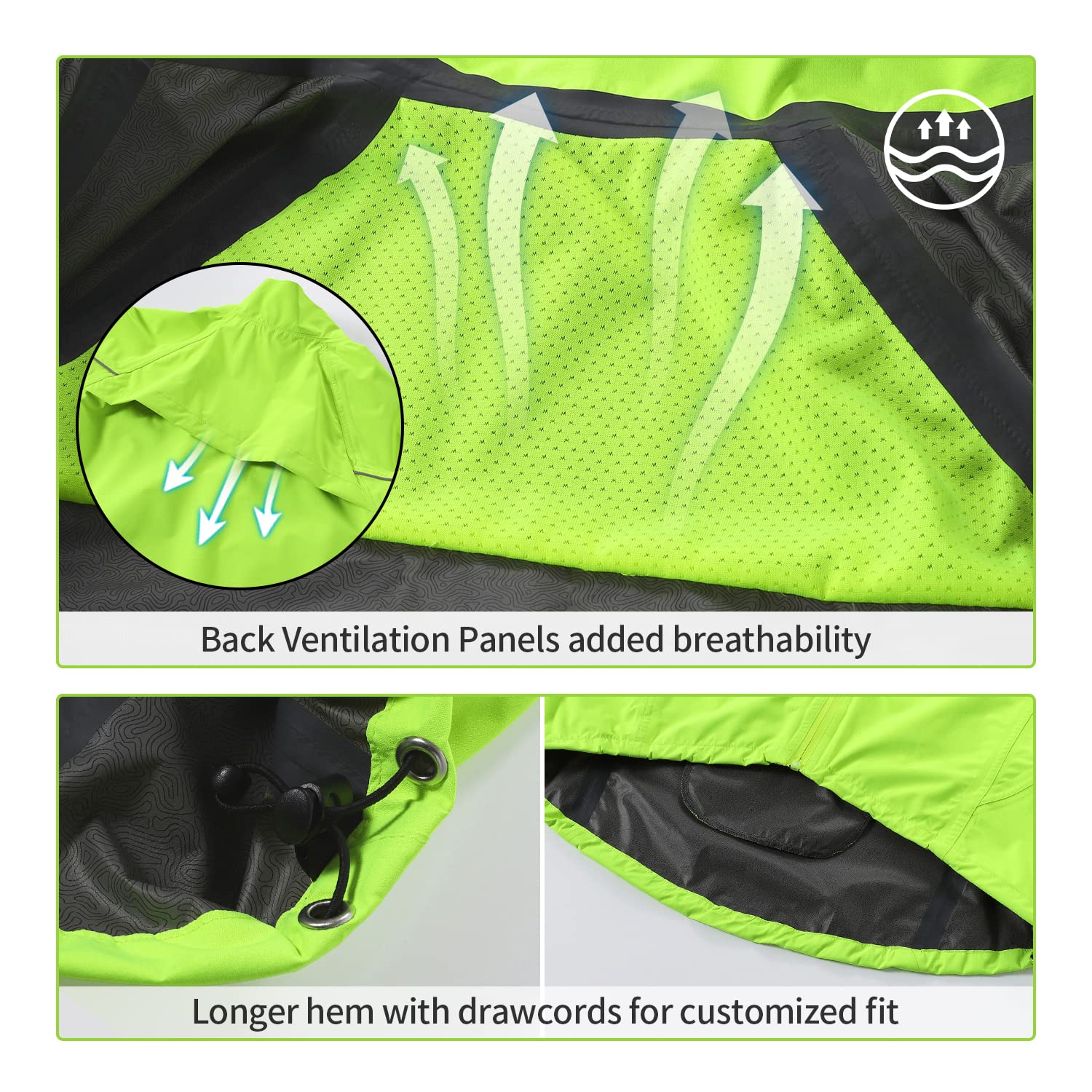 ARSUXEO Waterproof Running Cycling Jacket for Men Breathable Bike Rain Jacket Bicycle Coat Clothing Windbreaker Green Size Large