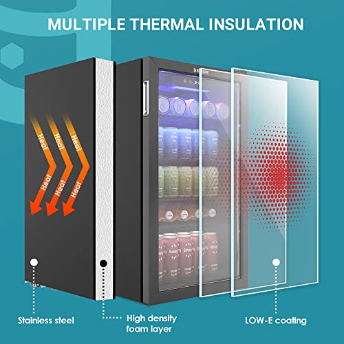 EUHOMY Beverage Refrigerator and Cooler, 126 Can Mini fridge with Glass Door, Small Refrigerator with Adjustable Shelves for Soda Beer or Wine, Perfect for Home/Bar/Office, Mini Refrigerators (Black)