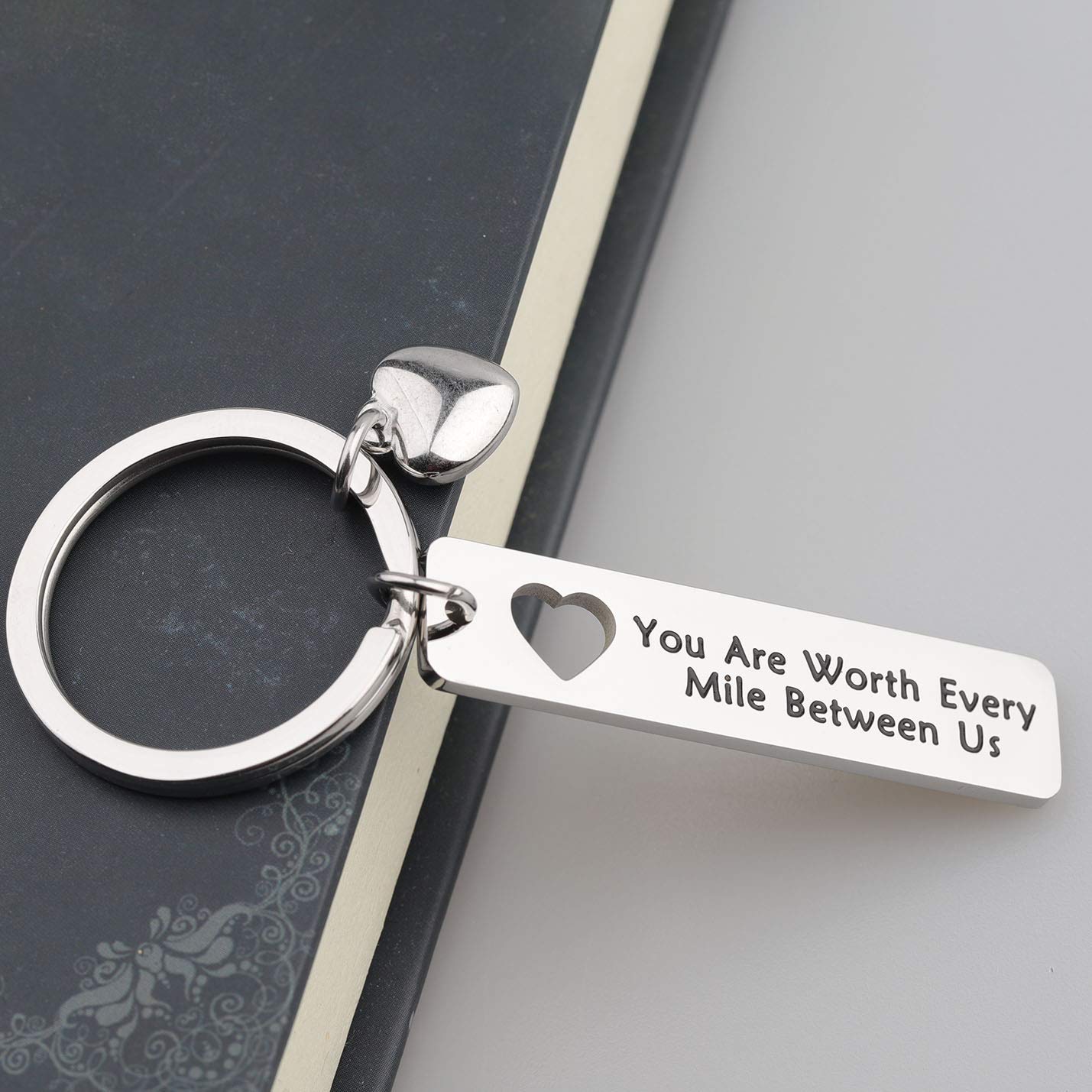 BEKECH Long Distance Relationship Gift Love Keychains for Couples You Are Worth Every Mile Between Us Keyring Going Away Jewelry Boyfriend Girlfriend Deployment Gift (silver)
