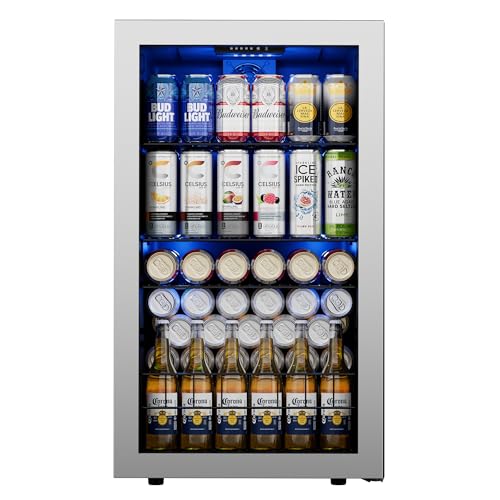 Ca'Lefort Beverage Refrigerator Cooler - 140 Can Small Beverage Fridge, Beverage Fridge with Glass Door for Beer Soda, Under Counter Freestanding Beverage Cooler for Home/Kitchen