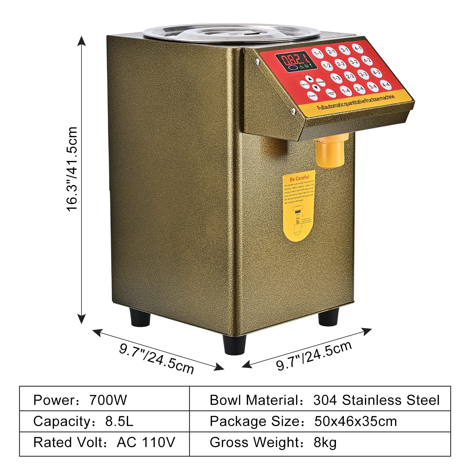 Automatic Fructose Dispenser, 330W 8000CC/ 2.11GAL Stainless Steel Syrup Dispenser Bubble Tea Equipment Fructose Quantitative Machine 110V