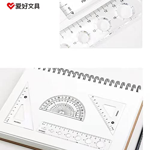 kmobruzy 4Pcs Math Geometry Tool Set Includes Plastic Clear Ruler Protractor Ruler for School Office-Home Supplies Ruler Measuring Tool