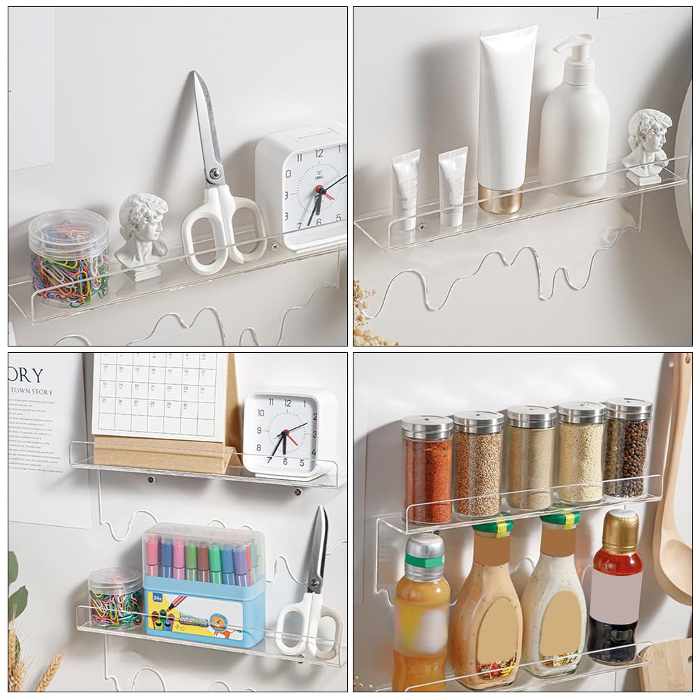 Cabilock 2pcs Acrylic Floating Shelves, Wall Mounted Bookshelf Cosmetic Rack Transparent Hanging Shelves Small Clear Shelf Goblincore Room Decor for Bedroom Living Room Bathroom Office
