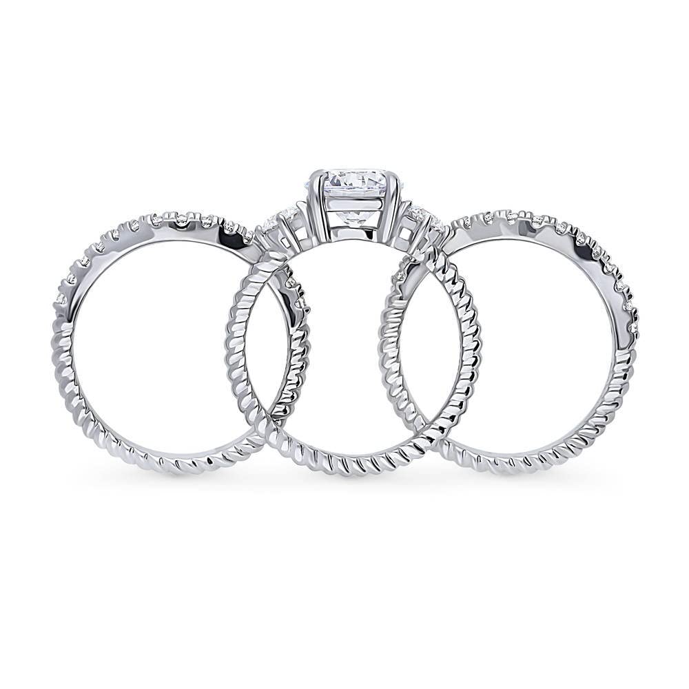 BERRICLE Sterling Silver 3-Stone Wedding Engagement Rings Round Cubic Zirconia CZ Woven Ring Set for Women, Rhodium Plated Size 7
