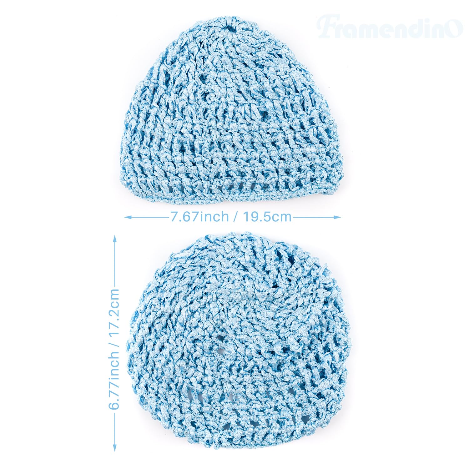 Framendino, 3 Pack Mesh Crochet Hair Net Rayon Knit Snoods Hat Thick Hairnet Snood Cover Ornament for Night Sleeping Hair Accessories (Blue & Black & Khaki)