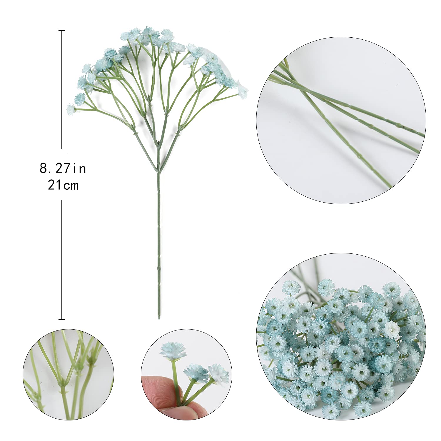 JUSTOYOU 10 Pcs Artificial Babys Breath Flowers, Blue Artificial Flower, Fake Gypsophila Real Touch Flowers for Wedding Party Home Garden Decoration (Blue, Not include vase)