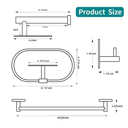 HouseAid 5-Piece Self Adhesive Towel Holder Set for Bathroom, Adhesive Bathroom Hardware Accessories Including Towel Ring, Toilet Paper Holder, 18β Towel Bar and 2 Towel Hooks, Matte Black