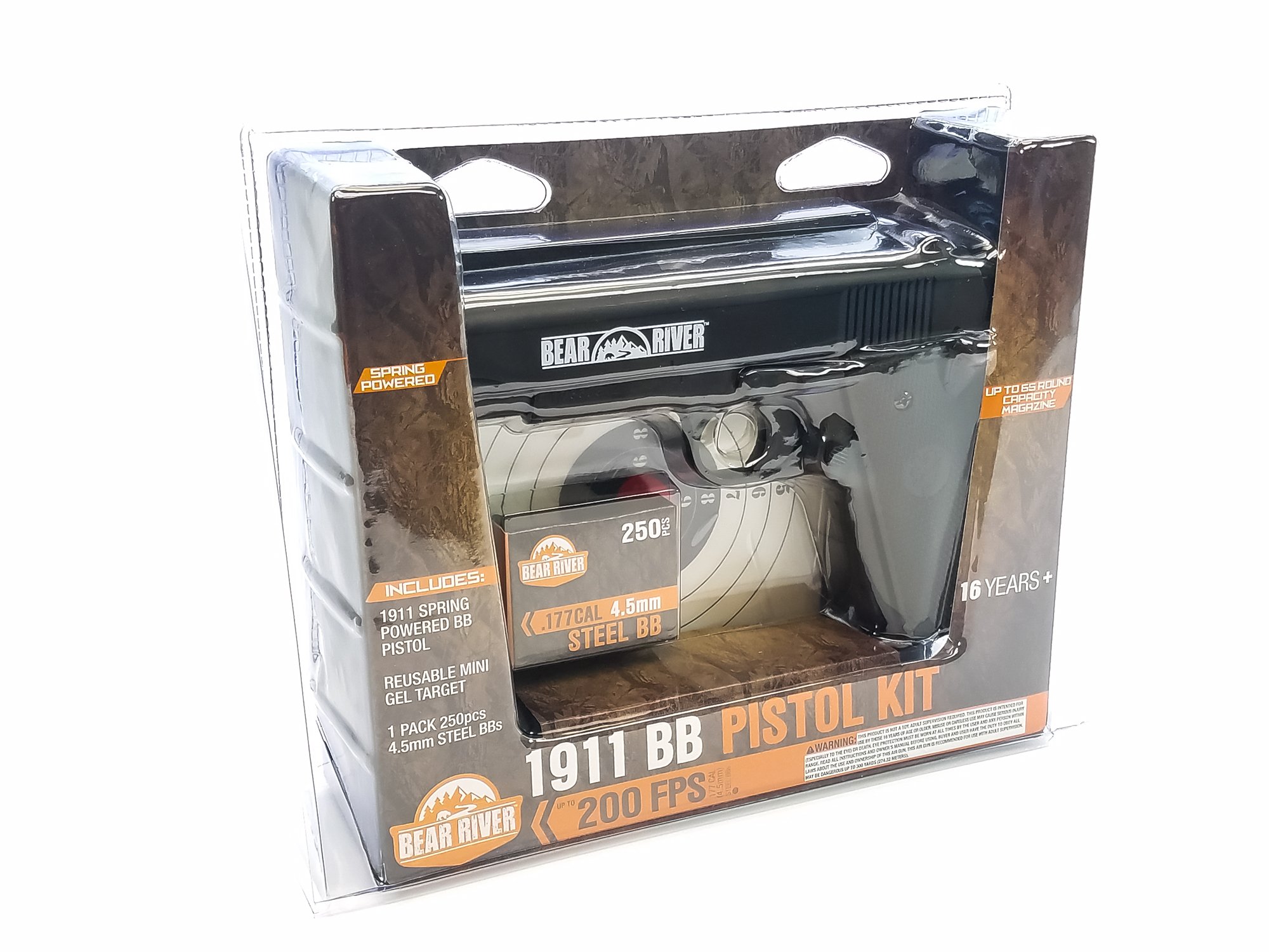 Barra 1911 BB Gun Kit, Spring Powered Air Rifle, BB Pistol, BB Guns for Kids & Adults, Includes Gel Target and Ammo (250 BBS), 200 FPS, 177 Cal BB Pellets, Large Magazine, No CO2 Needed