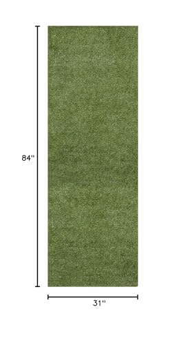 Sweet Home Stores Waterproof Easy-Clean Solid Grass 3x7 Indoor/Outdoor Artificial Grass Runner Rug, 2'7" x 7', Green
