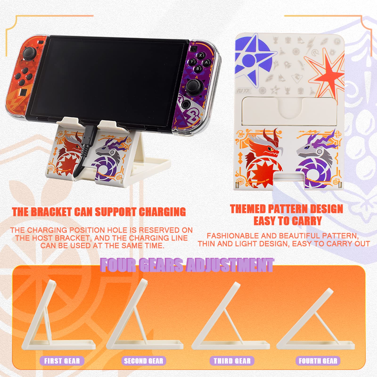 Carrying Case Compatible with Nintendo Switch Oled(Scarlet & Violet ),Switch Oled Case Cover with Screen Protector,Playstand,Thumb Grip Caps for Nintendo Switch Oled.