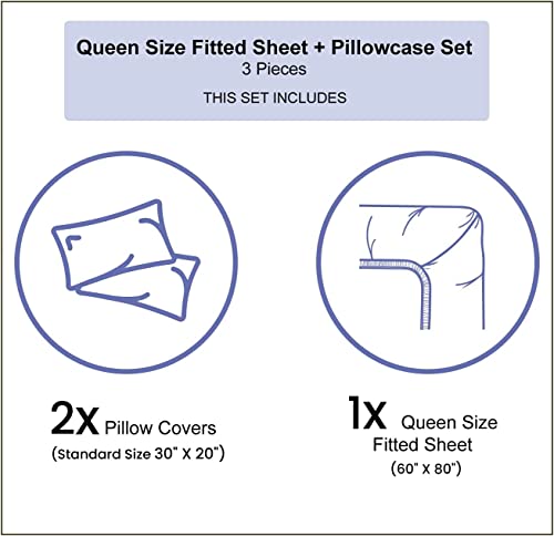 Decorative Bedding Sheet Set Queen Size, Leaves Deep Pockets Fitted Sheet & 2 Pillow Sham Set, Modern Leaf Forms Geometric Lines Shape Print Microfiber 3pc Bed Sheets Set, for Boys & Girls Bedding