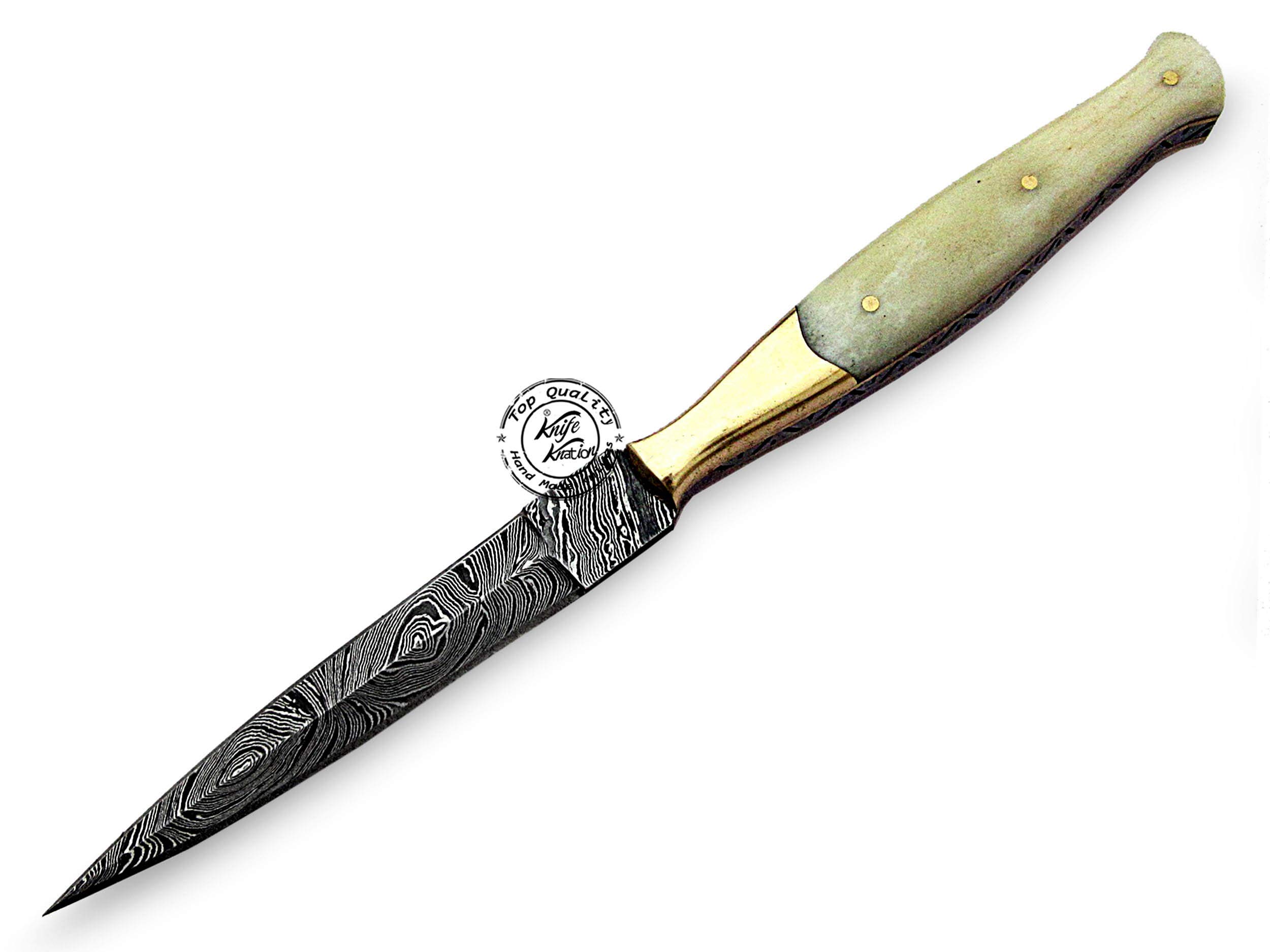 Beautiful Camel Bone Damascus Slim Dagger Hunting Knife, Double Edge, Prime Quality