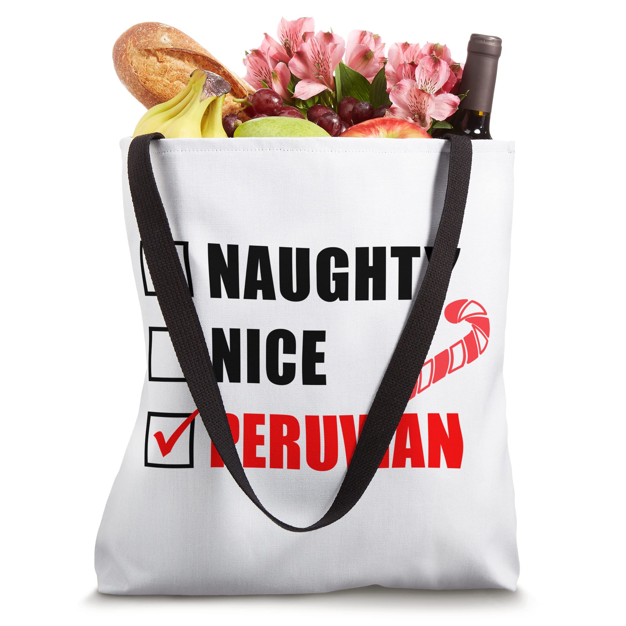Naughty Nice Peruvian Candy Cane Christmas Santa List Tote Bag