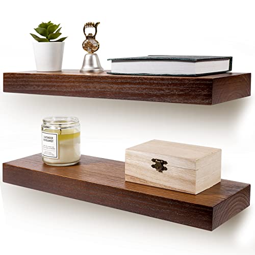 HOMESAURUS Floating Shelves Set of 2 Wall Mounted Shelves for Bedroom Decor, Bathroom Set, Living Room Decor and Kitchen Wall Shelves Decoration - Storage Shelf Rack & Display Shelves Decorations